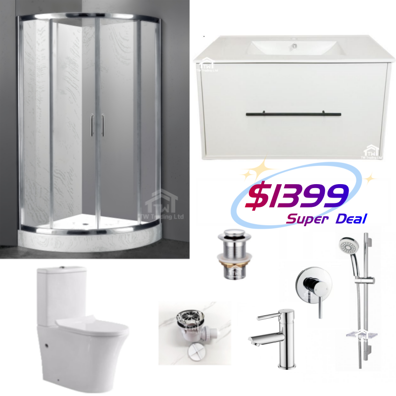 Bathroom Combo D – Shower Box Curved 1000mm+Vanity 800mm+Tapware+Toilet ...