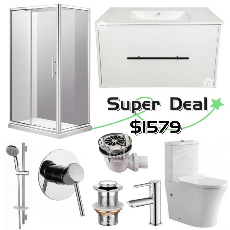 Bathroom Combo F – Shower Box 1200x900mm+Vanity 900mm+Tapware+Toilet ...