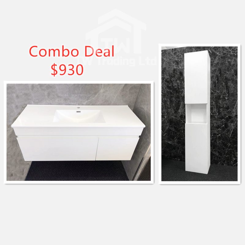 Combo Deal-1200mm Wall Hung Vanity+350mm Free Standing Side Cabinet ...