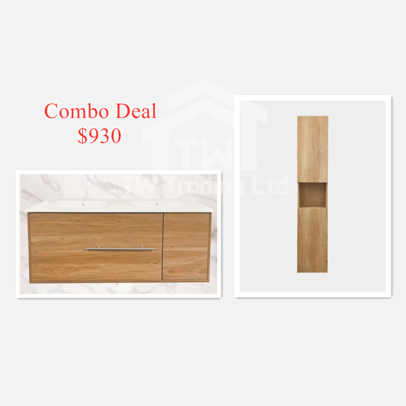 Combo Deal-1200mm Wall Hung Vanity+350mm Free Standing Side Cabinet ...