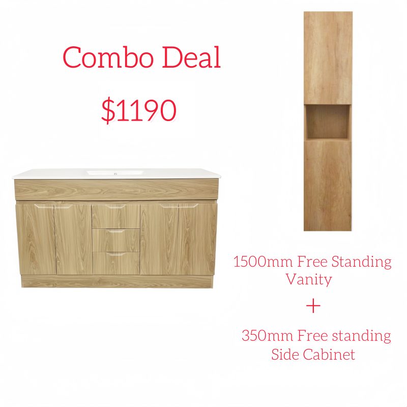 Combo Deal-1500mm Free Standing Vanity+350mm Wall Hung Side Cabinet ...